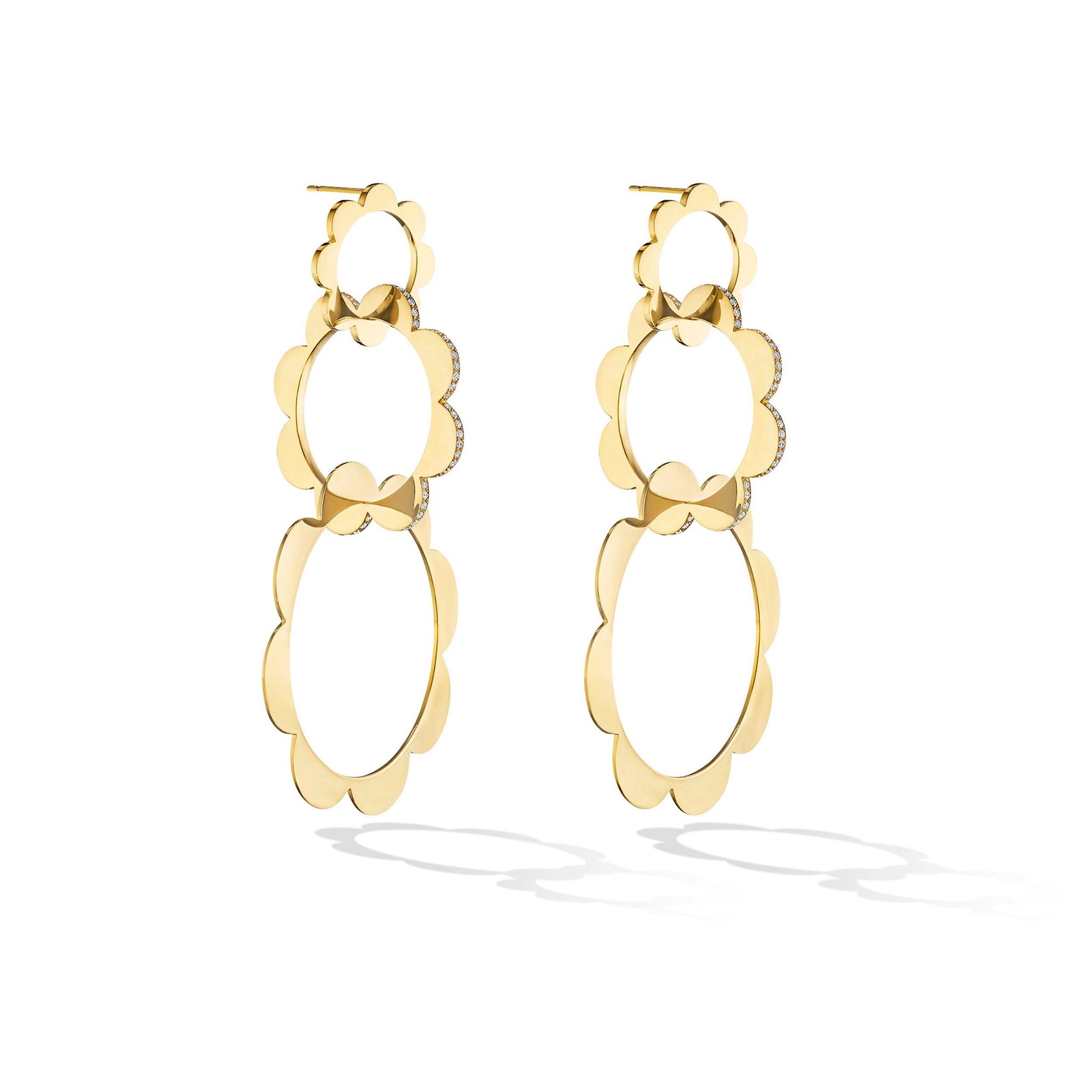 18K Yellow Gold Trio Unity Drop Earrings with White Diamonds .55 carats ...