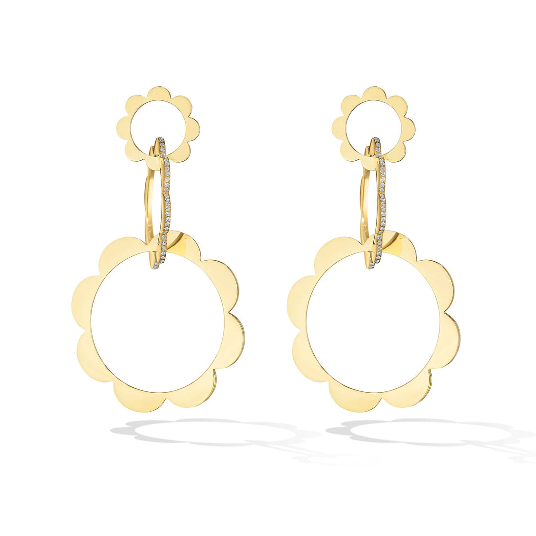18K Yellow Gold Trio Unity Drop Earrings with White Diamonds .55 carats ...