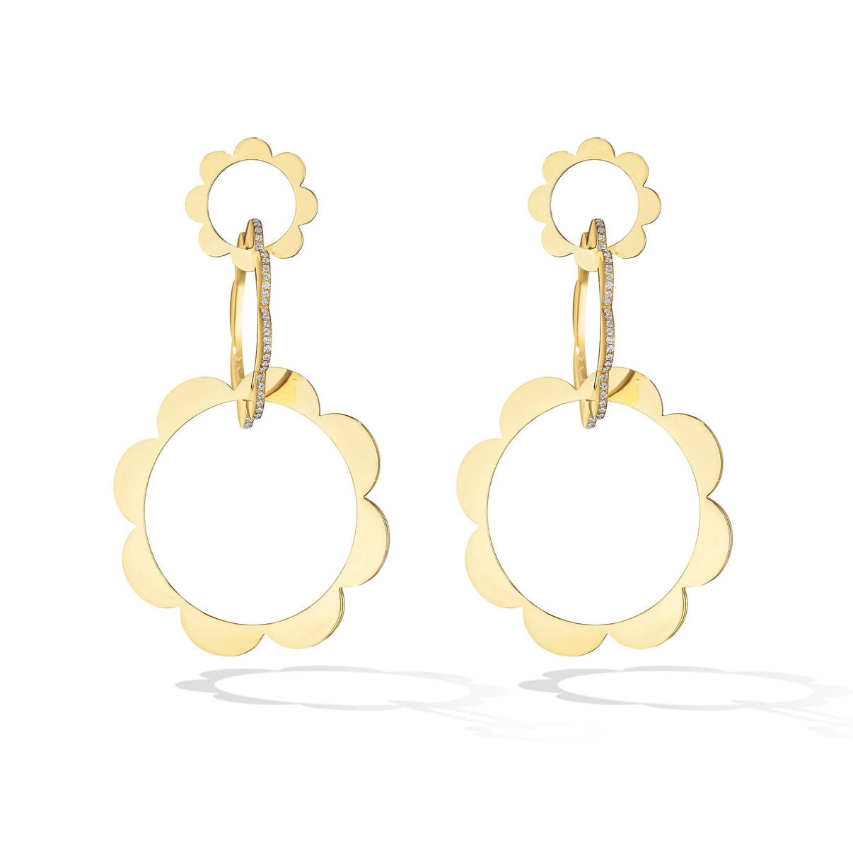 18K Yellow Gold Trio Unity Drop Earrings with White Diamonds .55 carats ...
