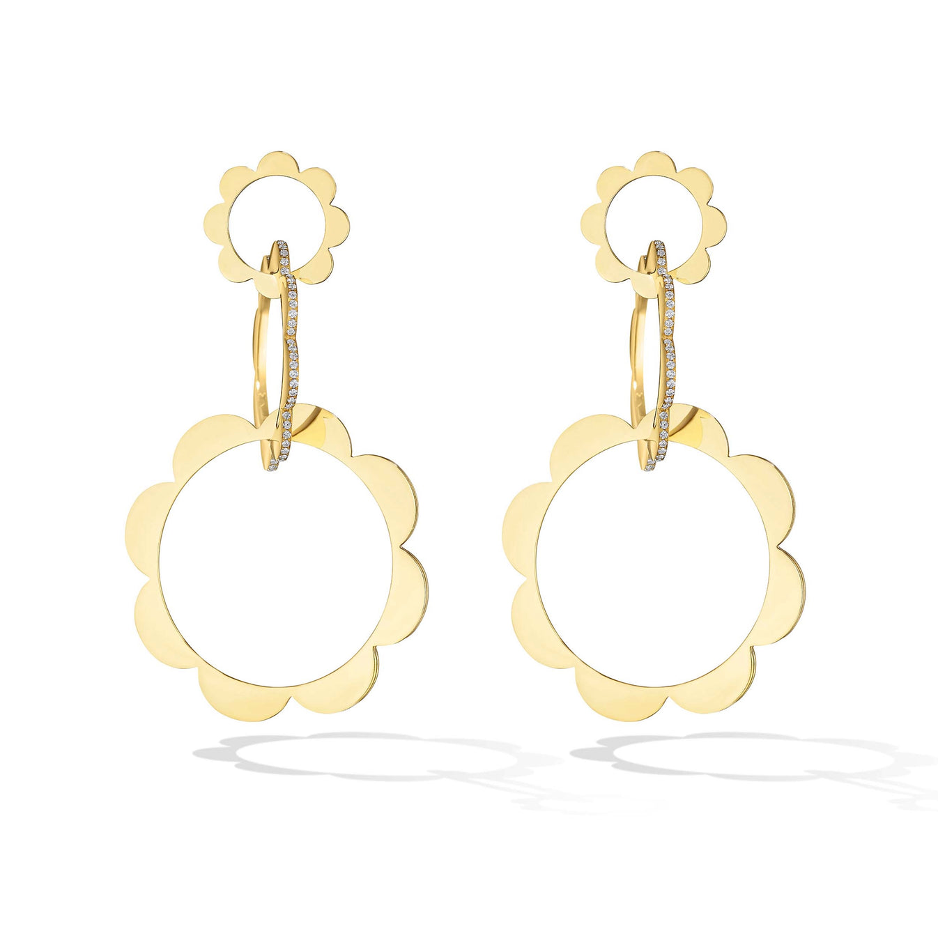 18K Yellow Gold Trio Unity Drop Earrings with White Diamonds .55 carats ...