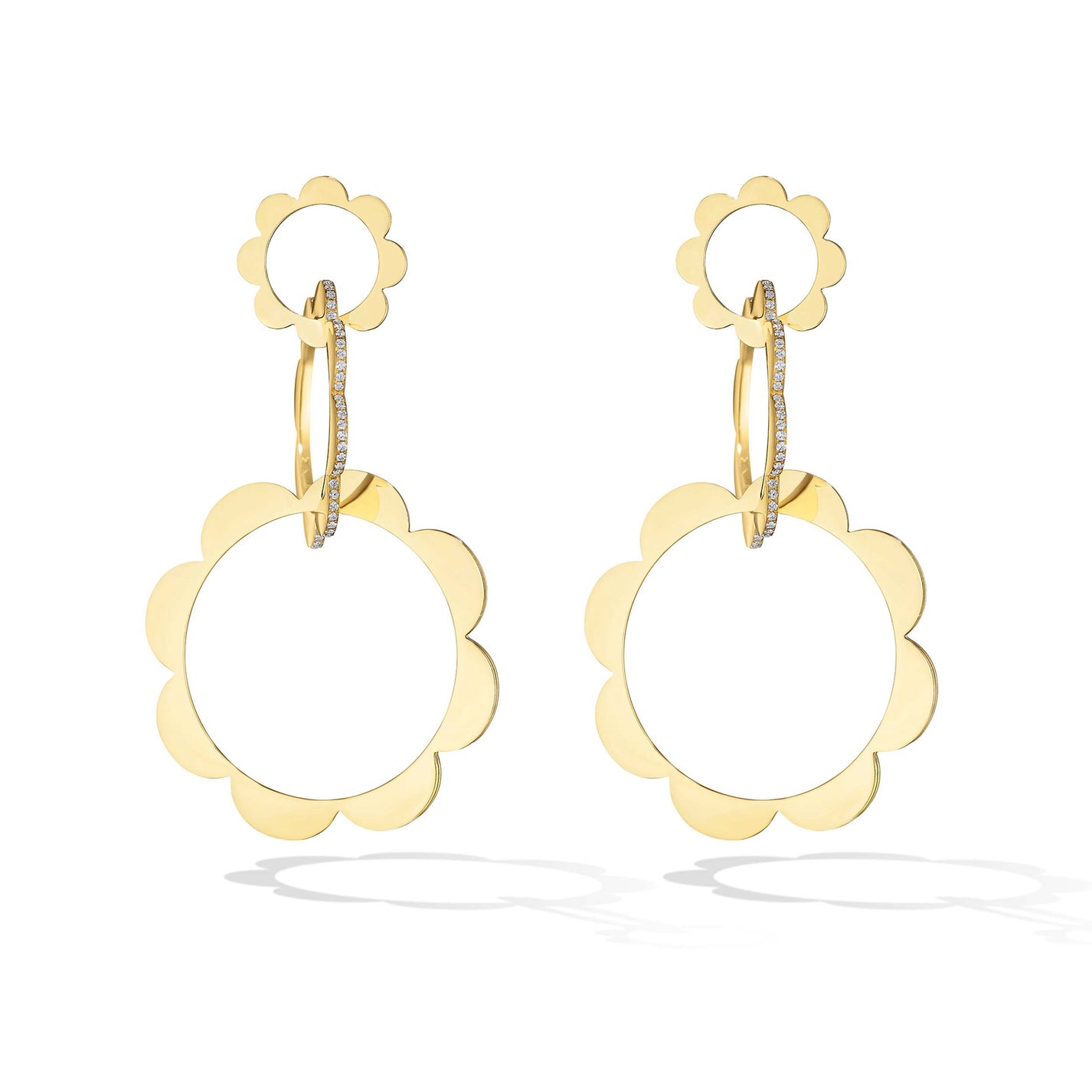 18K Yellow Gold Trio Unity Drop Earrings with White Diamonds .55 carats ...