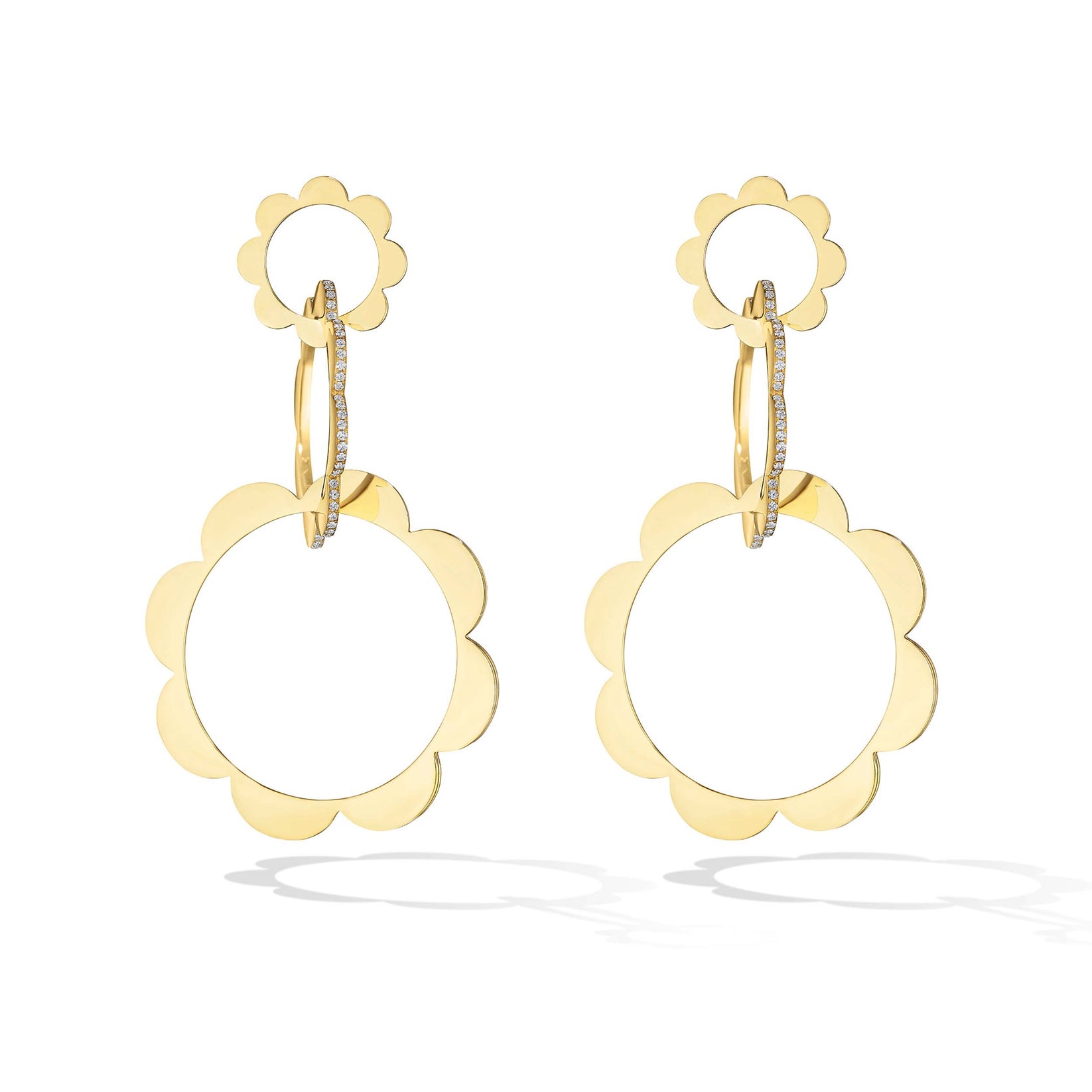 18K Yellow Gold Trio Unity Drop Earrings with White Diamonds .55 carats ...