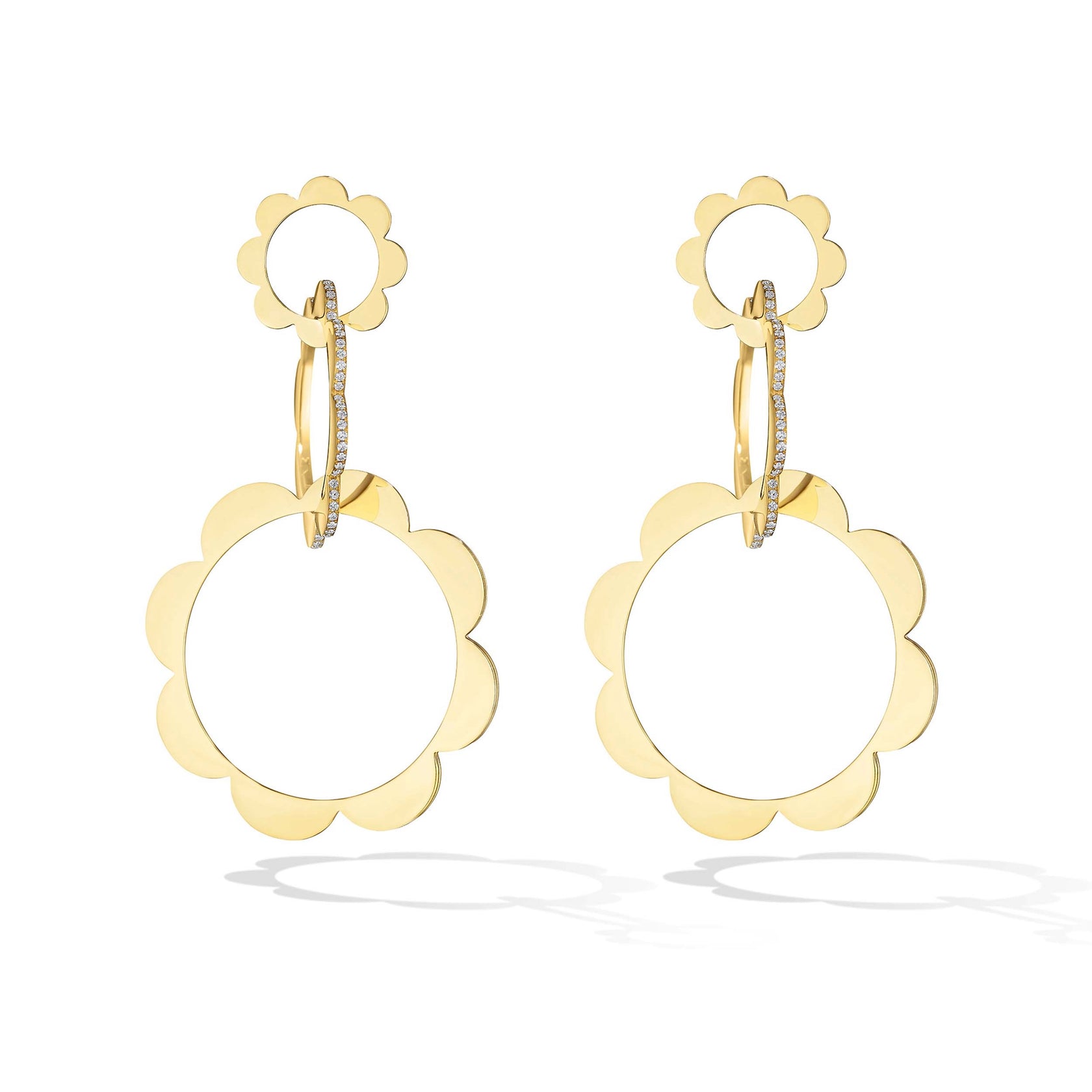 18K Yellow Gold Trio Unity Drop Earrings with White Diamonds .55 carats ...