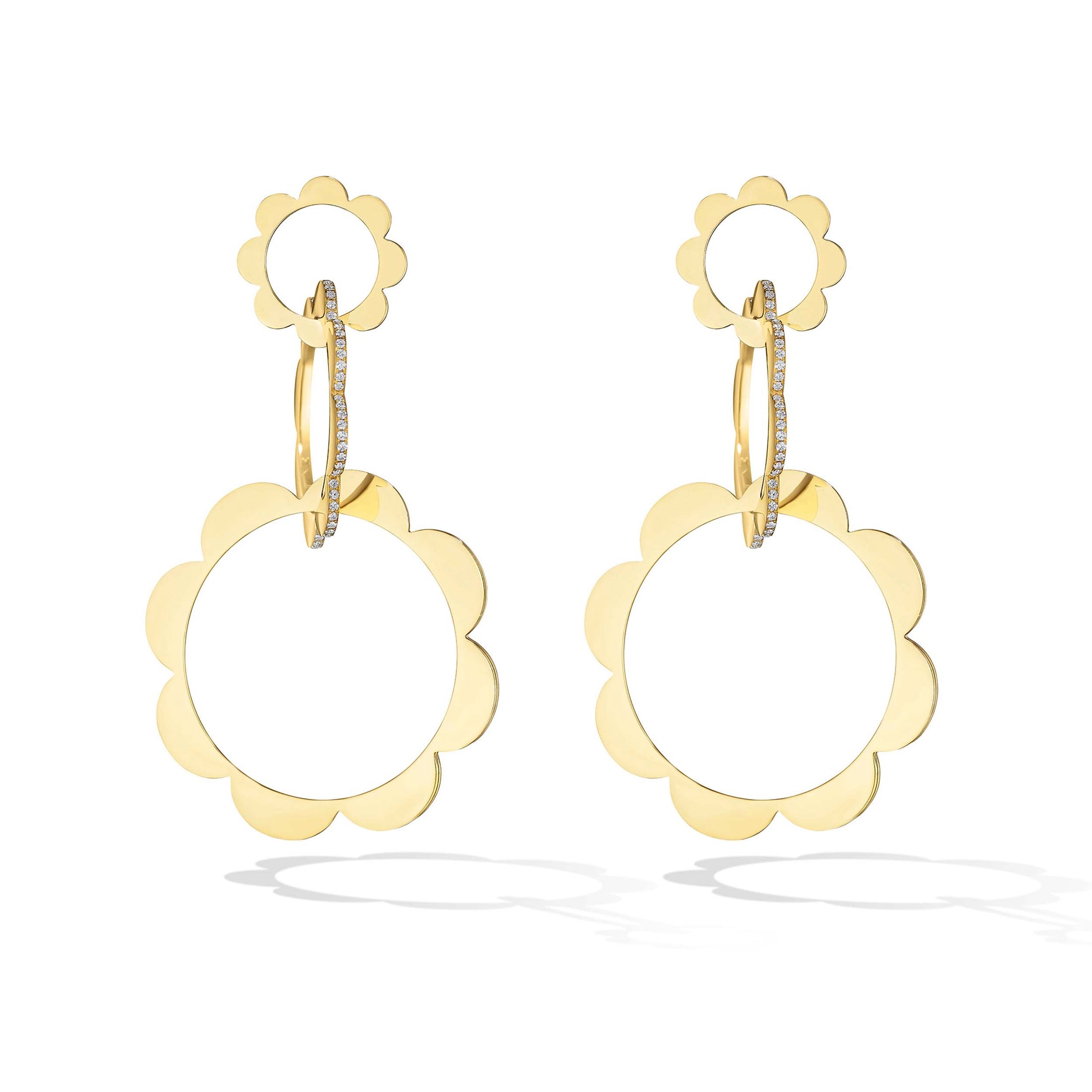 18K Yellow Gold Trio Unity Drop Earrings with White Diamonds .55 carats ...