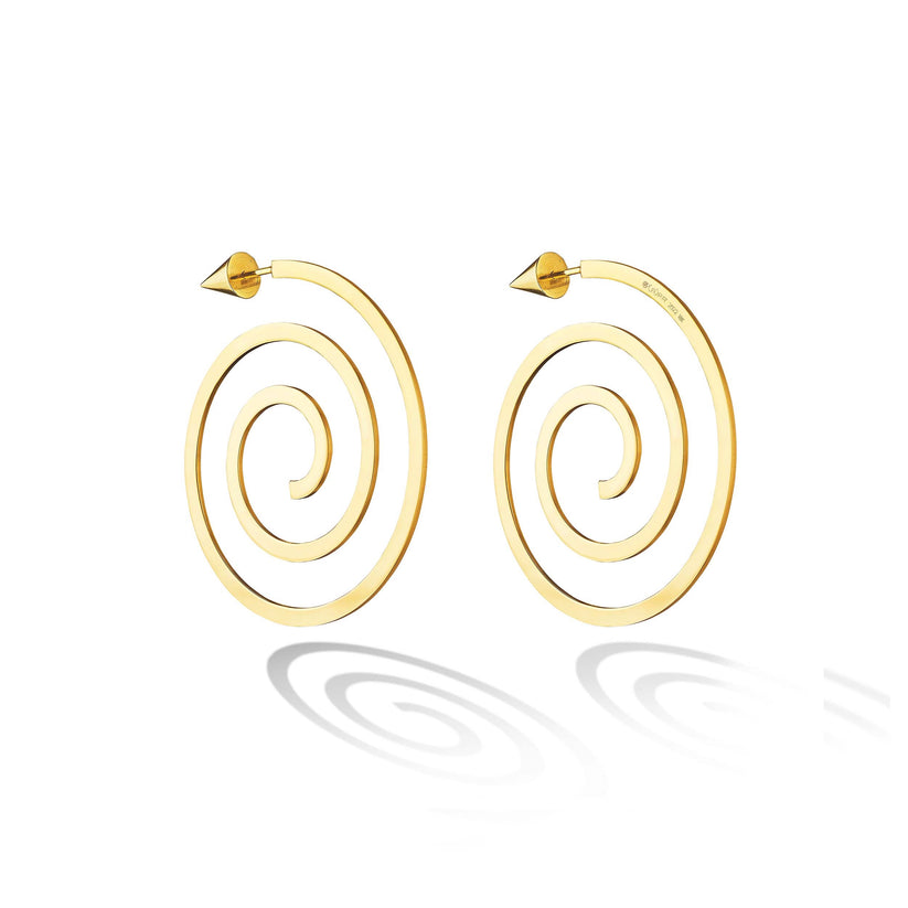 18K Spiral Gold Hoop Earrings with Cone | Essence Hoop Earring | Cadar ...