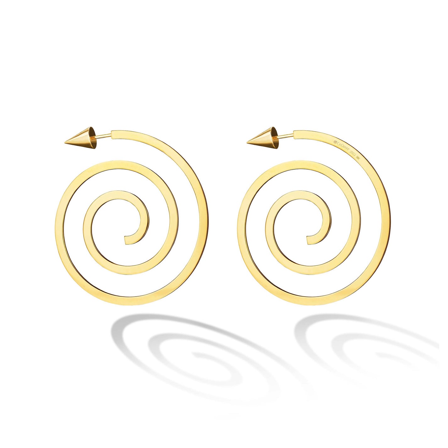 18K Spiral Gold Hoop Earrings with Cone | Essence Hoop Earring | Cadar ...