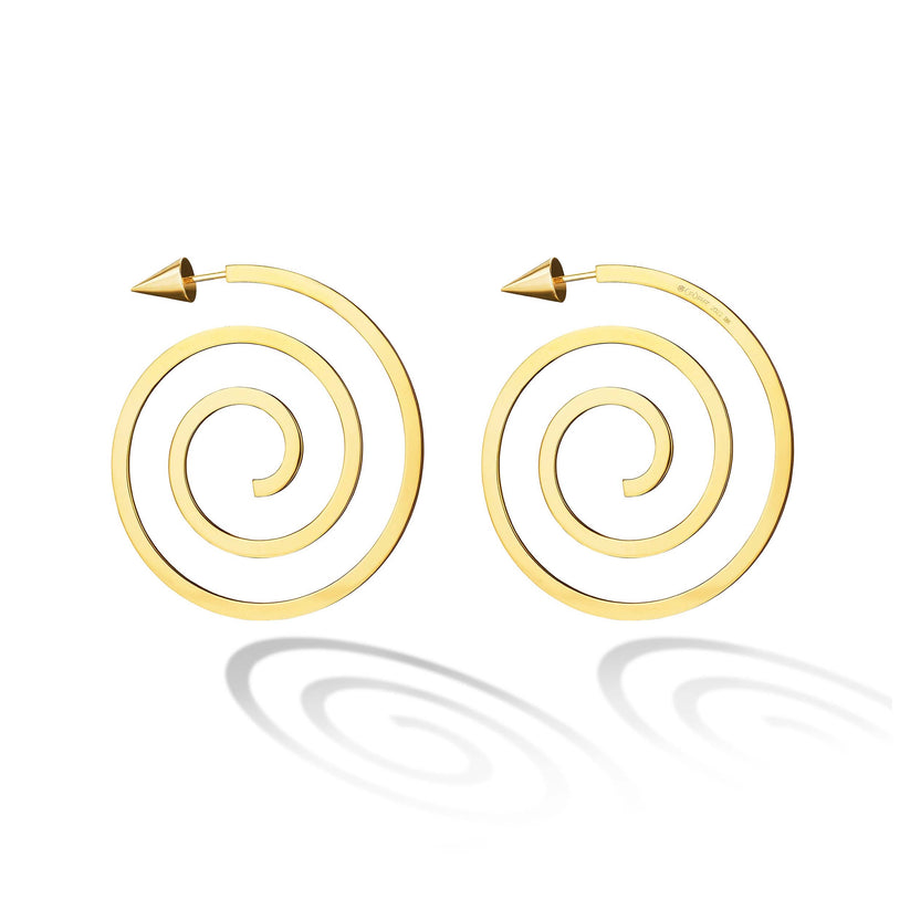 18K Spiral Gold Hoop Earrings with Cone | Essence Hoop Earring | Cadar ...