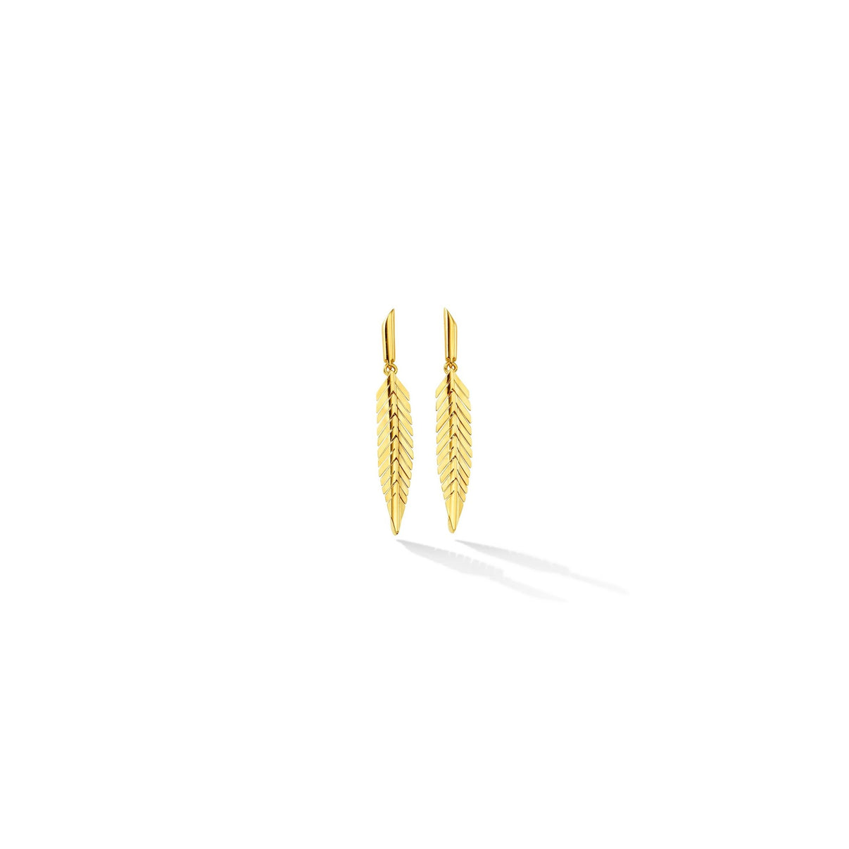 Small 18K Yellow Gold Feather Drop Earrings | Cadar – CADAR