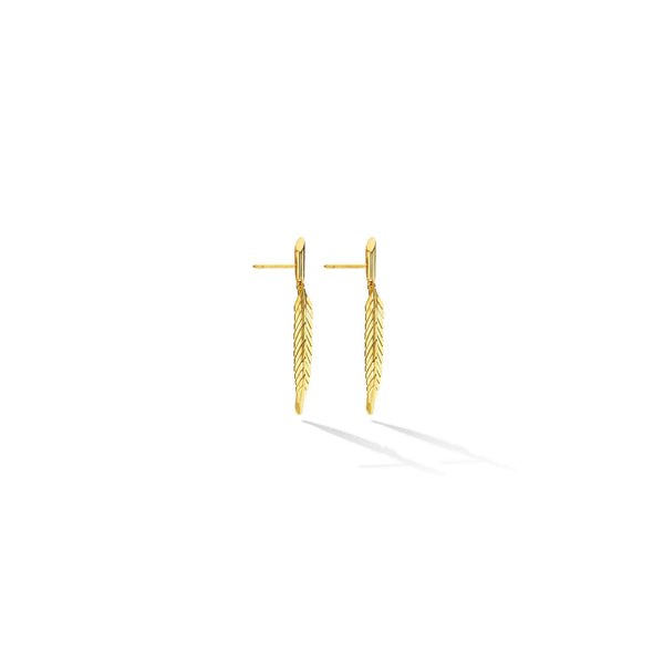 Small 18K Yellow Gold Feather Drop Earrings | Cadar – CADAR
