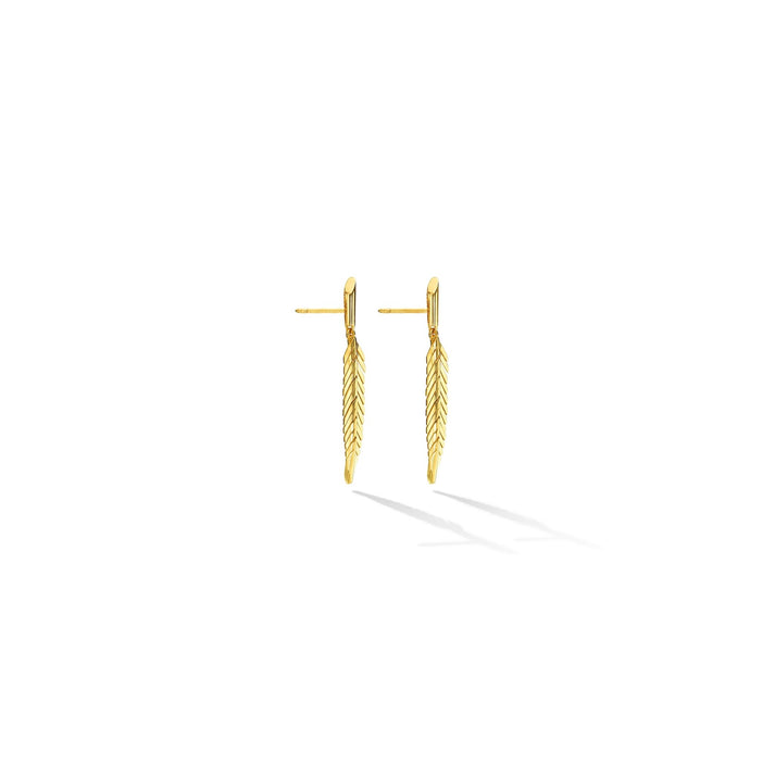 Small 18K Yellow Gold Feather Drop Earrings | Cadar – CADAR