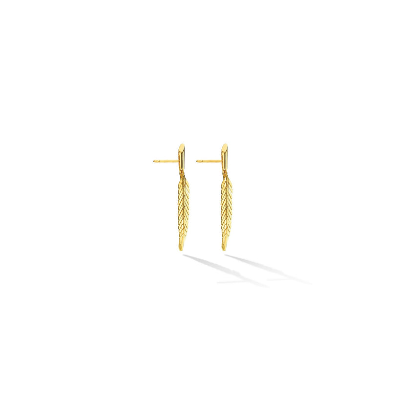 Small 18K Yellow Gold Feather Drop Earrings | Cadar – CADAR