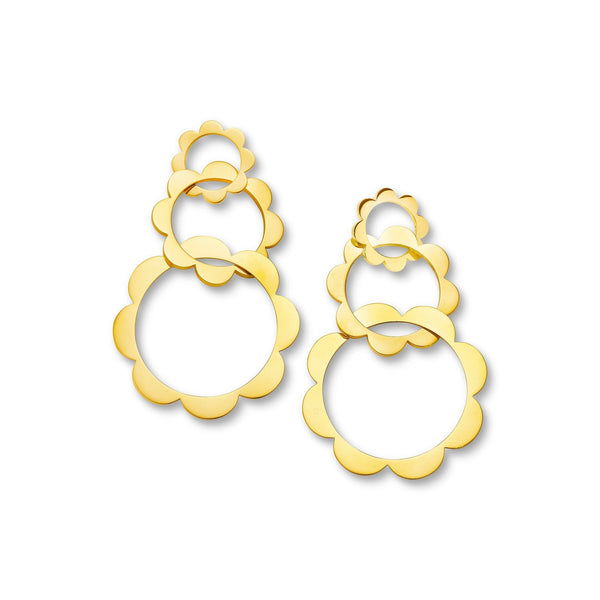 18K Gold Trio Unity Drop Earrings | Gold Circle Drop Earrings | Cadar